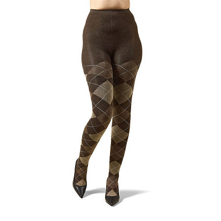 MeMoi Womens Textured Argyle Patterned Sweater Tights - Brown Heather