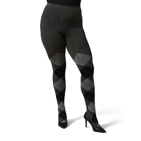 MeMoi Womens Textured Argyle Patterned Sweater Tights - Dark Gray
