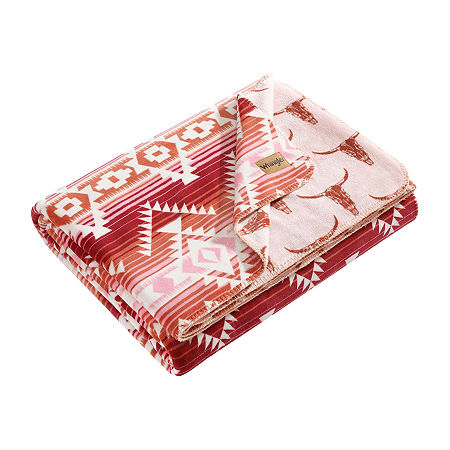 Wrangler Jericho Plush Reversible Blanket  Full/Queen - Berry Pink