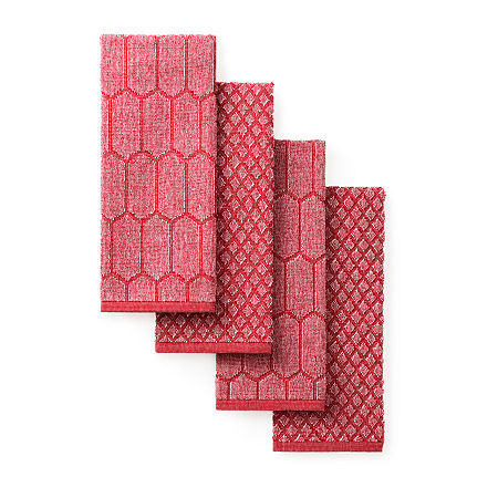 Martha Stewart Honeycomb Chambray Textured Cotton Kitchen Towel Set  16 x 28 - Red