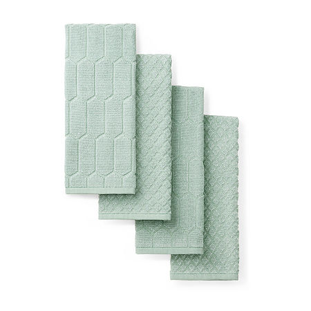 Martha Stewart Honeycomb Chambray Textured Cotton Kitchen Towel Set  16 x 28 - Mint Green