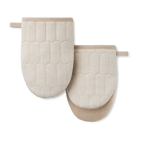 Martha Stewart Honeycomb Quilted Chambray Mini Oven Mitt Set  5.5 x 8 - Natural