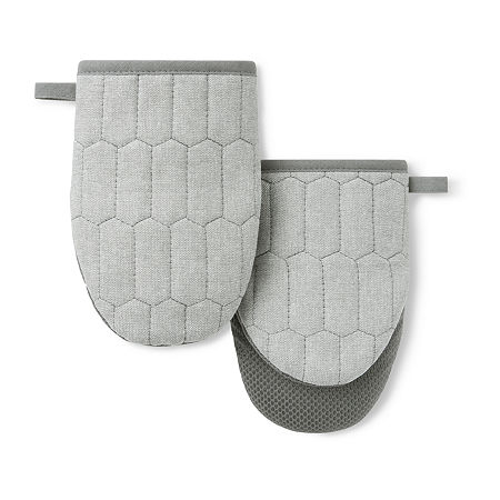 Martha Stewart Honeycomb Quilted Chambray Mini Oven Mitt Set  5.5 x 8 - Gray