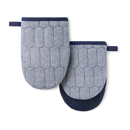 Martha Stewart Honeycomb Quilted Chambray Mini Oven Mitt Set  5.5 x 8 - Navy Blue