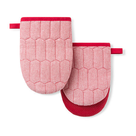 Martha Stewart Honeycomb Quilted Chambray Mini Oven Mitt Set  5.5 x 8 - Red