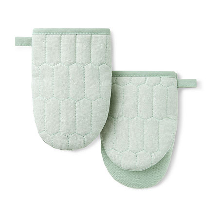 Martha Stewart Honeycomb Quilted Chambray Mini Oven Mitt Set  5.5 x 8 - Mint Green