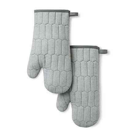 Martha Stewart Honeycomb Quilted Chambray Oven Mitt Set  7 x 13 - Gray