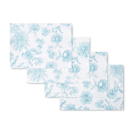 Fiesta Botanical Floral Placemat 13 x 18  Set of 4 - White/Blue