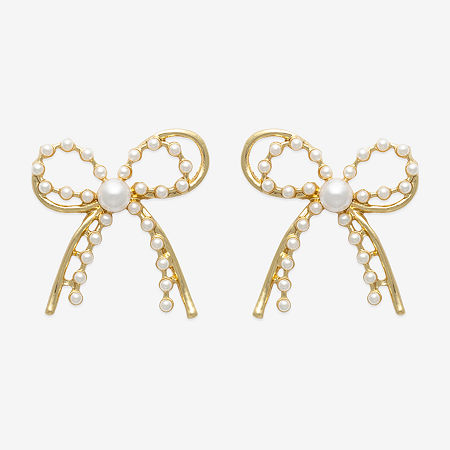 Click here for Bold Elements Gold Tone Womens Simulated Pearl Bow... prices