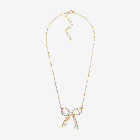 Click here for Bold Elements Gold Tone Womens Simulated Pearl Bow... prices