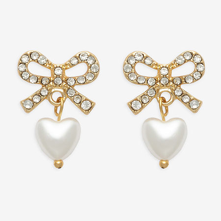 Click here for Mixit Womens Glass Simulated Pearl Bow Heart Drop... prices