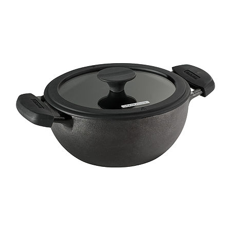 Tramontina Utsava Pre-Seasoned Cast Iron 2.3-Quart Kadai with Lid - Black
