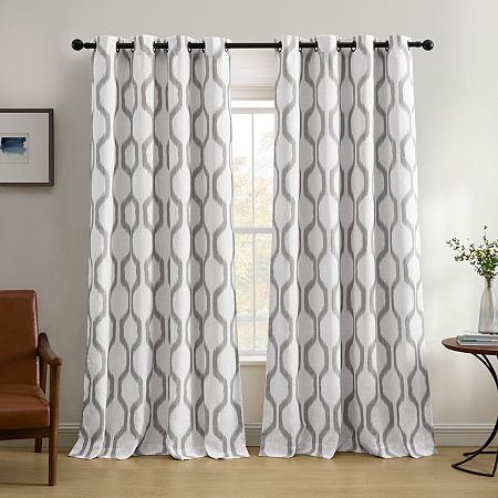Elrene Renzo Ikat Geometric Linen Room Darkening Window Curtain