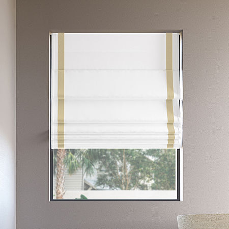 Olander Black Ribbon Border 100 Blackout Cordless Roman Shade - Taupe