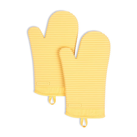 KitchenAid Ribbed Soft Silicone 2-Pc. Oven Mitt Set - Butter Yellow