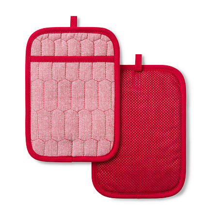 Martha Stewart Honeycomb Quilted Chambray Pot Holder Set  7 x 10 - Red