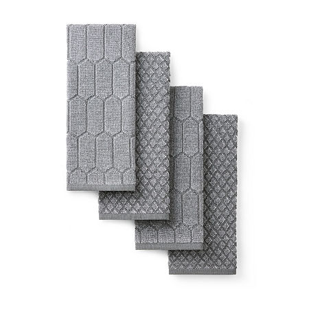 Martha Stewart Honeycomb Chambray Textured Cotton Kitchen Towel Set  16 x 28 - Gray