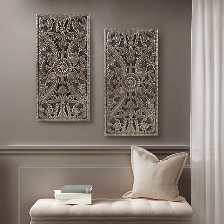 Madison Park Botanical Panel Carved Wall Set  2 Piece - Antique Silver-Tone
