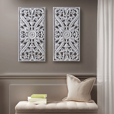 Click here for Madison Park Botanical Distressed Carved Wood 2-pc... prices