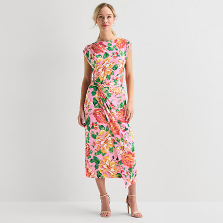 Click here for Womens MSK Cap Sleeve Floral Sheath Midi Dress prices