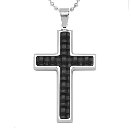 Click here for Mens Stainless Steel & Leather Cross Pendant Neckl... prices