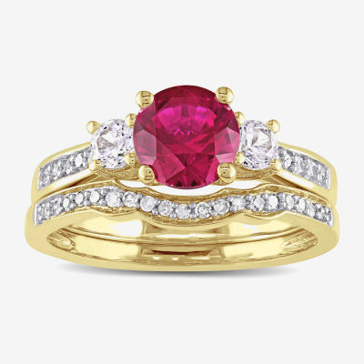 Modern Bride Gemstone Womens 1/8 CT. T.W. Lab Created Red Ruby 10K Gold ...
