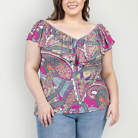 Click here for Plus Size 24/7 Comfort Apparel Paisley Ruffle V-Ne... prices