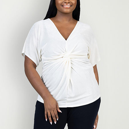 Click here for 24seven Comfort Apparel Plus Size V Neck Knot Fron... prices