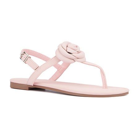 Rosette Womens Single Flower Thong T-Strap Sandal - Pastel pink