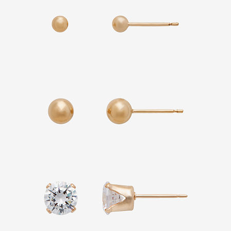 Click here for Gold Theory Womens Cubic Zirconia Round 3 Pair Ear... prices