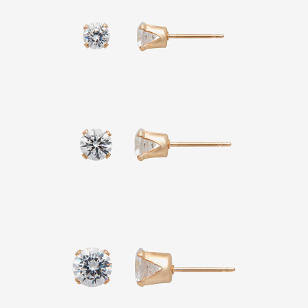 Click here for Gold Theory Womens Cubic Zirconia Round 3 Pair Ear... prices