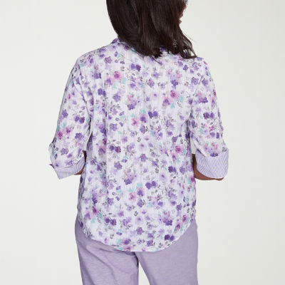 Alfred Dunner Crystal Springs Womens 3/4 Sleeve Button-Down Shirt ...