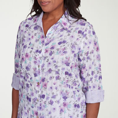 Alfred Dunner Crystal Springs Womens 3/4 Sleeve Button-Down Shirt ...