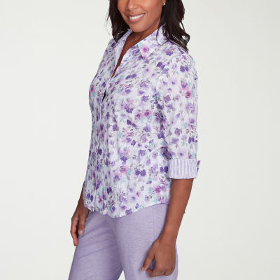 Alfred Dunner Crystal Springs Womens 3/4 Sleeve Button-Down Shirt ...