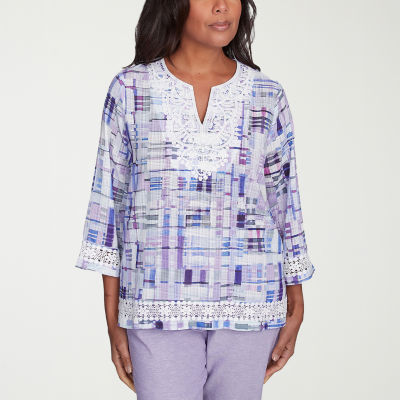 Alfred Dunner Crystal Springs Womens Split Crew Neck 3/4 Sleeve Blouse ...