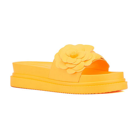 Womens New York & Company Camilia Flower Platform Slide Sandals