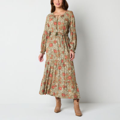 Frye and Co. Womens Long Sleeve Floral Maxi Dress, Color: Burnt Olive ...