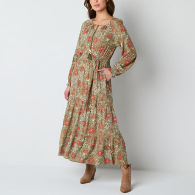 Frye and Co. Womens Long Sleeve Floral Maxi Dress, Color: Burnt Olive ...