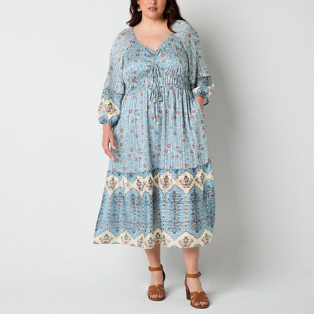 Click here for Frye and Co. Womens 3/4 Sleeve Floral Midi Plus Fi... prices