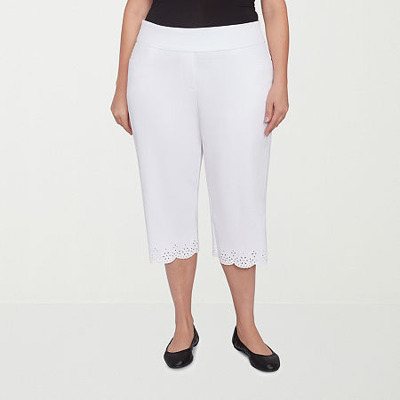 Alfred Dunner Crystal Springs Womens Stretch Fabric Straight Plus Capri Pant  22w  White