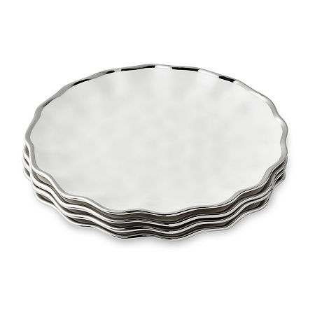 Certified International Regency Dinner Plates  Set of 4 - White And Silver
