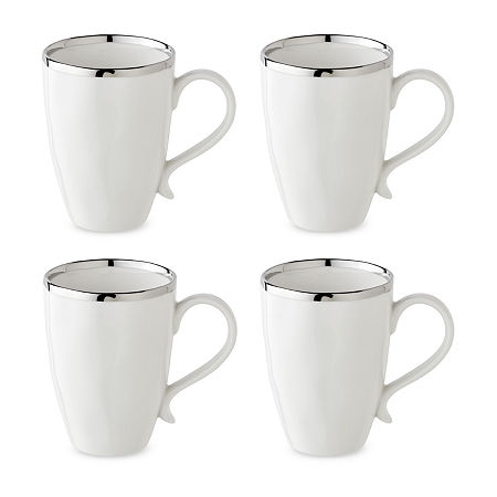 Certified International Regency Mugs  Set of 4 - White And Silver