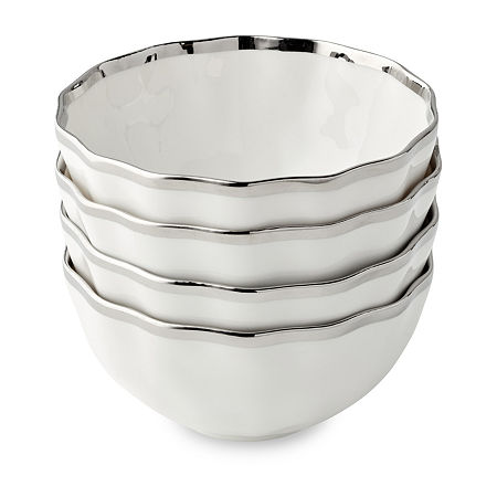 Certified International Regency Cereal Bowls  Set of 4 - White And Silver