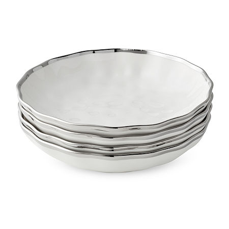 Certified International Regency Soup Bowls  Set of 4 - White And Silver