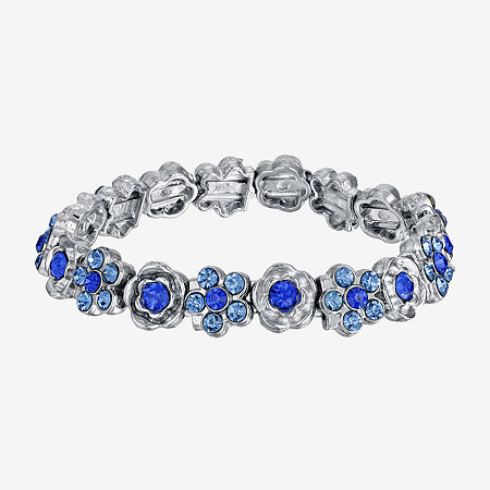 2028 Silver-Tone Blue Flower Stretch Bracelet - Blue