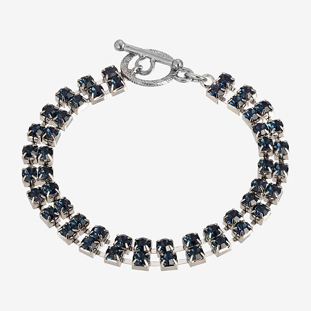 2028 Dark Blue 2-Row Rhinestone Toggle Bracelet - Blue