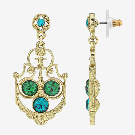 1928 Gold Tone Womens Green Crystal Drop Earrings  One Size  Green