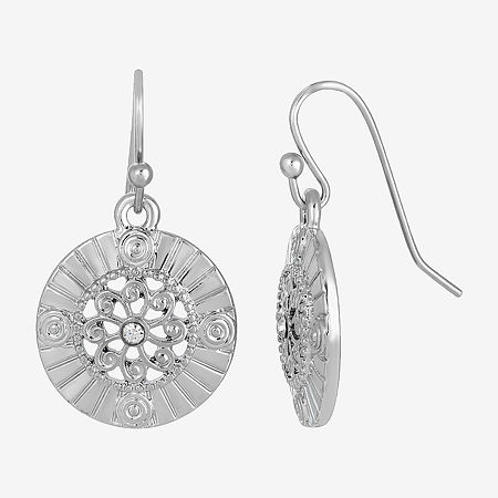 Click here for 1928 Silver-Tone Womens Crystal Round Drop Earring... prices