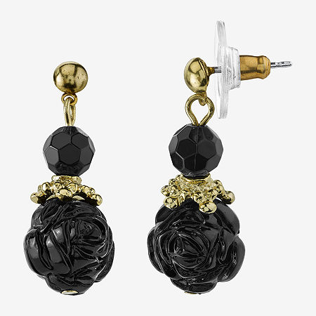 Click here for 1928 Gold-Tone Womens Black Flower Drop Earrings... prices