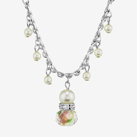 1928 Silver-Tone Womens White 16 Inch Beaded Necklace  One Size  White